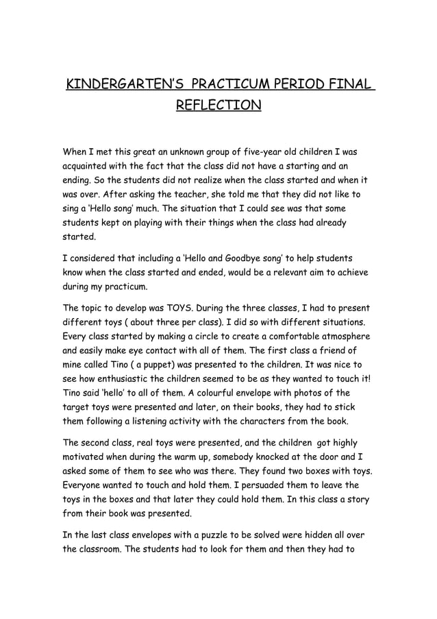 Kindergarten practicum period final reflection | DOC