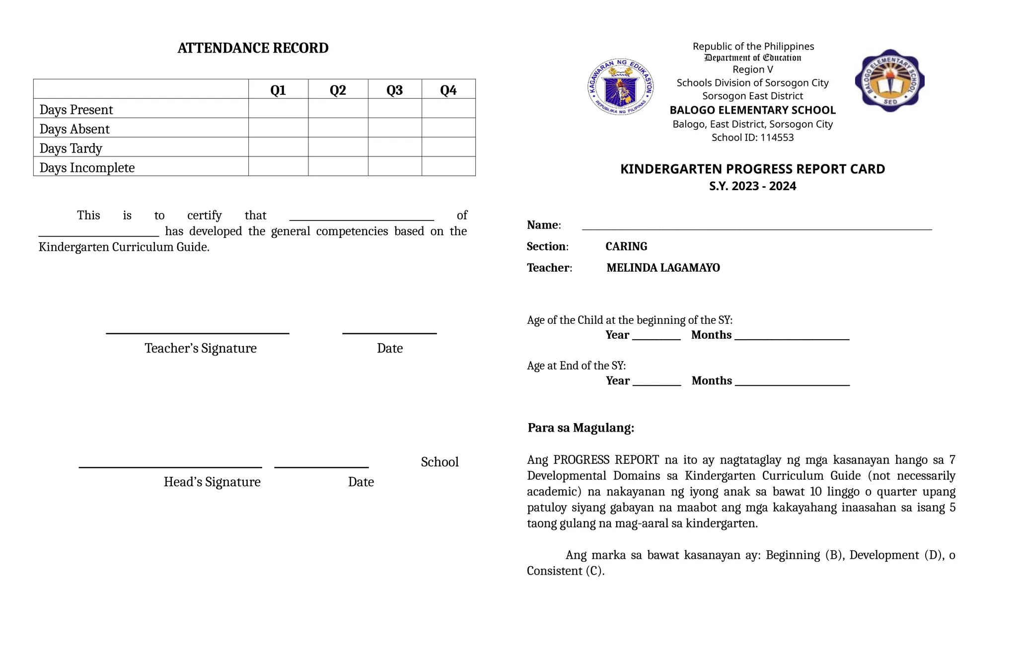 KINDERGARTEN PROGRESS REPORT 2023 - 2024 CARING.docx