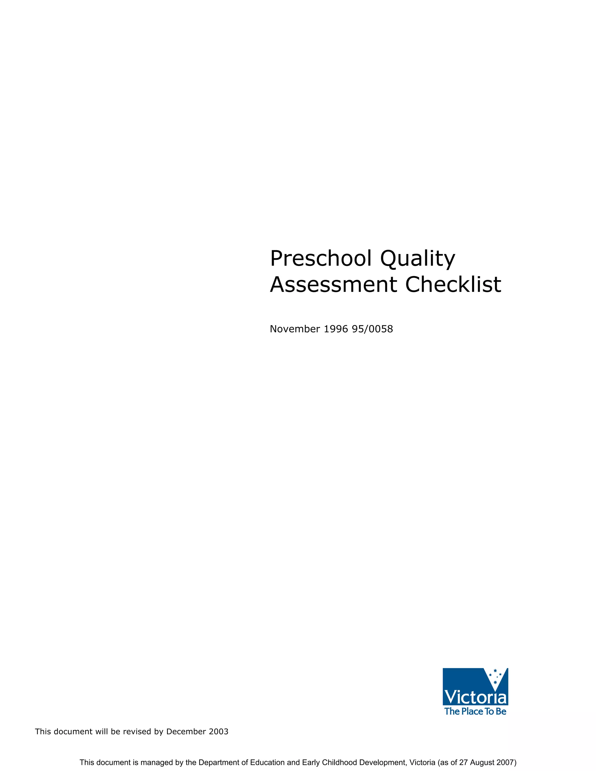 Kindergartenquality checklist | PDF | Daycare and Pre-School | Parenting