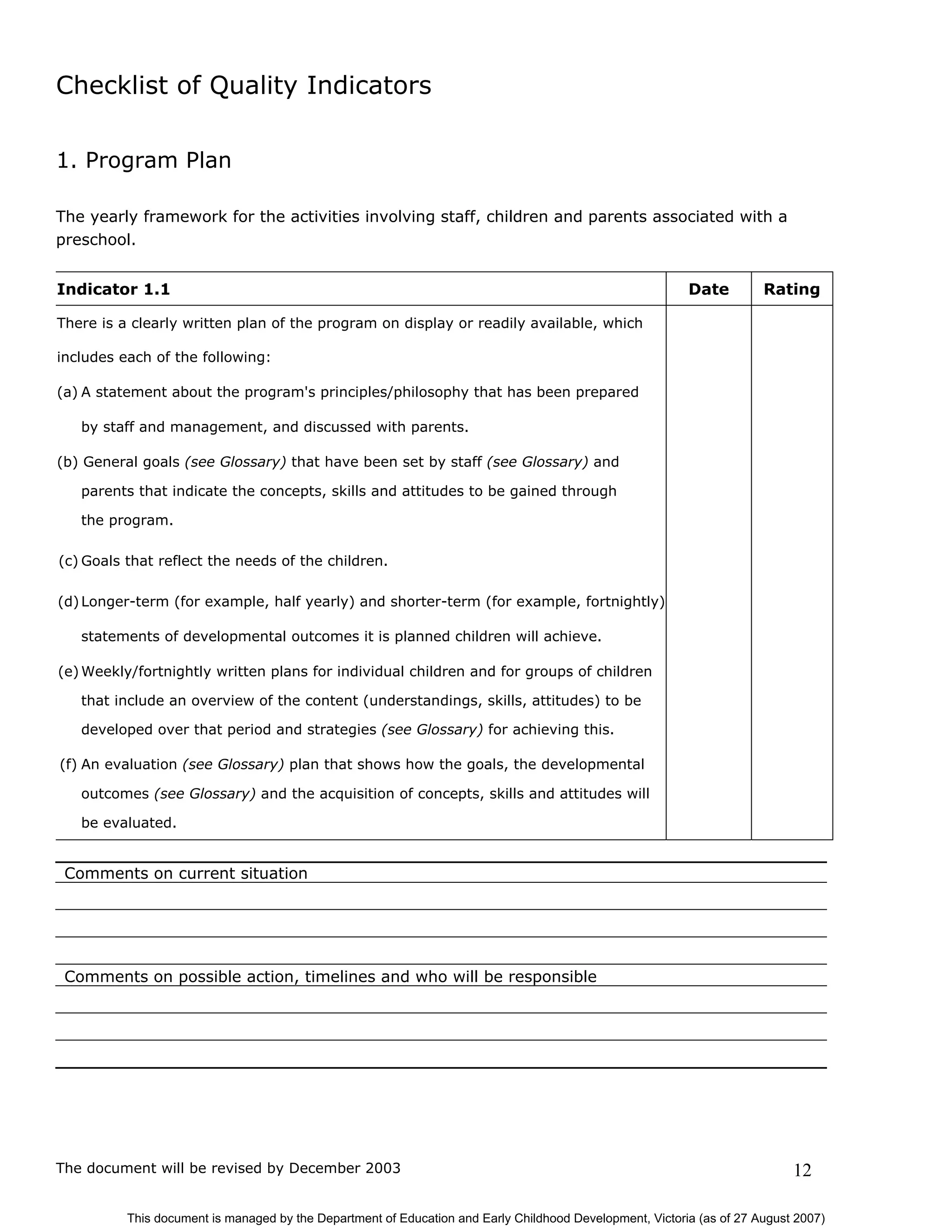 Kindergartenquality checklist | PDF