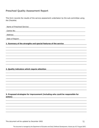 Kindergartenquality checklist | PDF