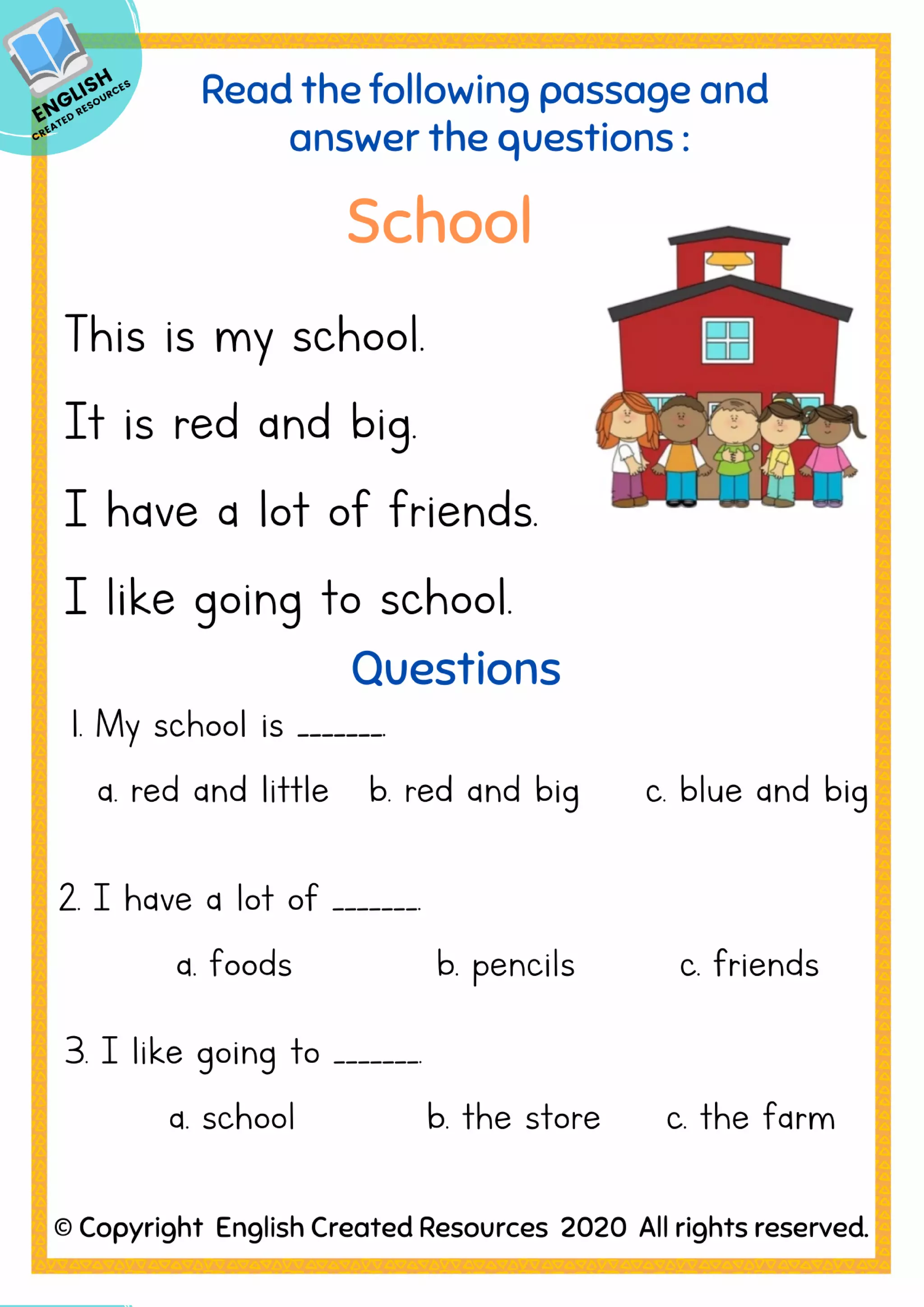 Kindergarten reading comprehension part 2 | PDF