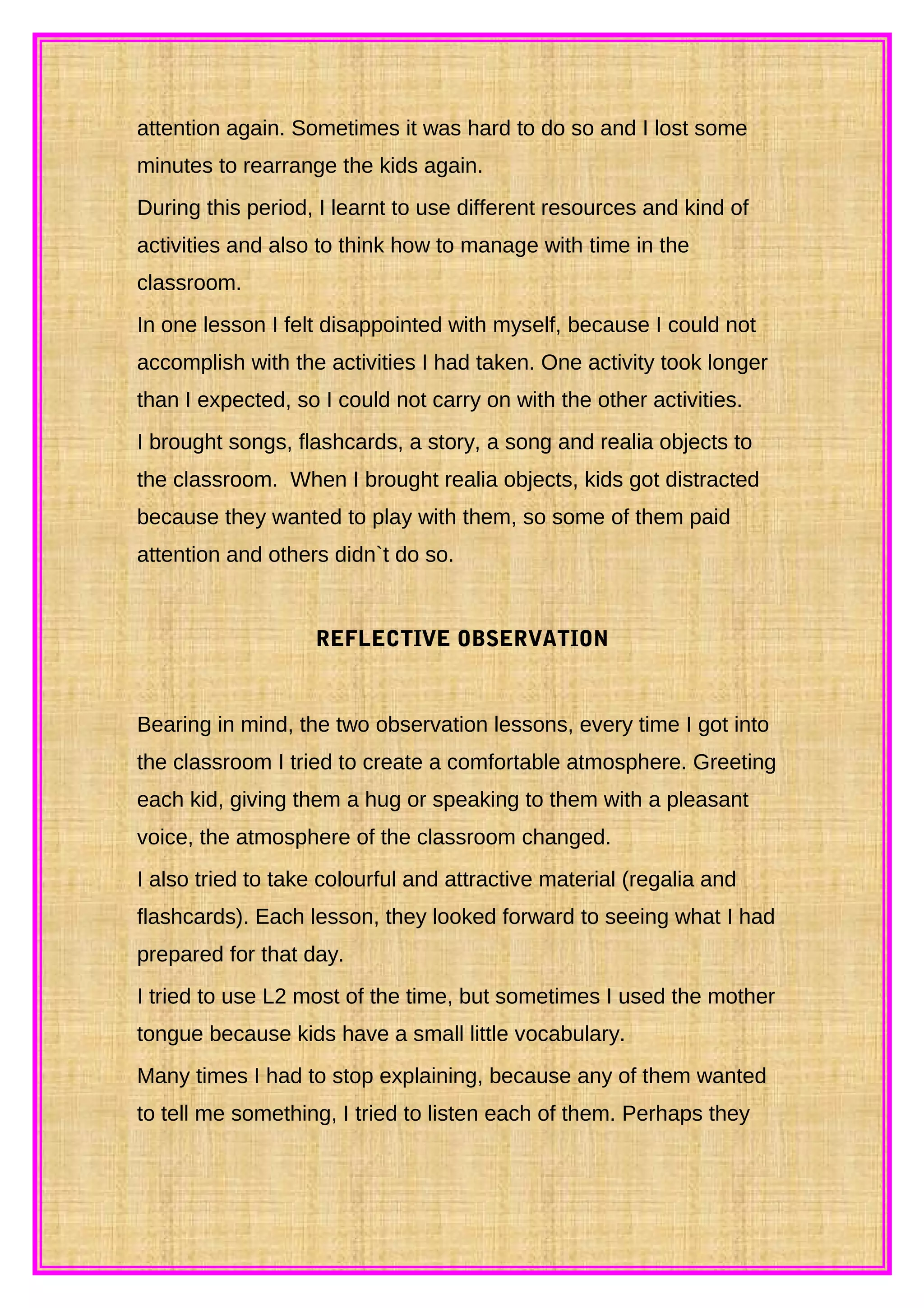 Kindergarten reflection | DOC