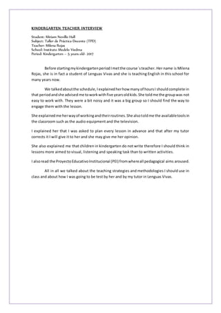 Kindergarten teacher interview | PDF