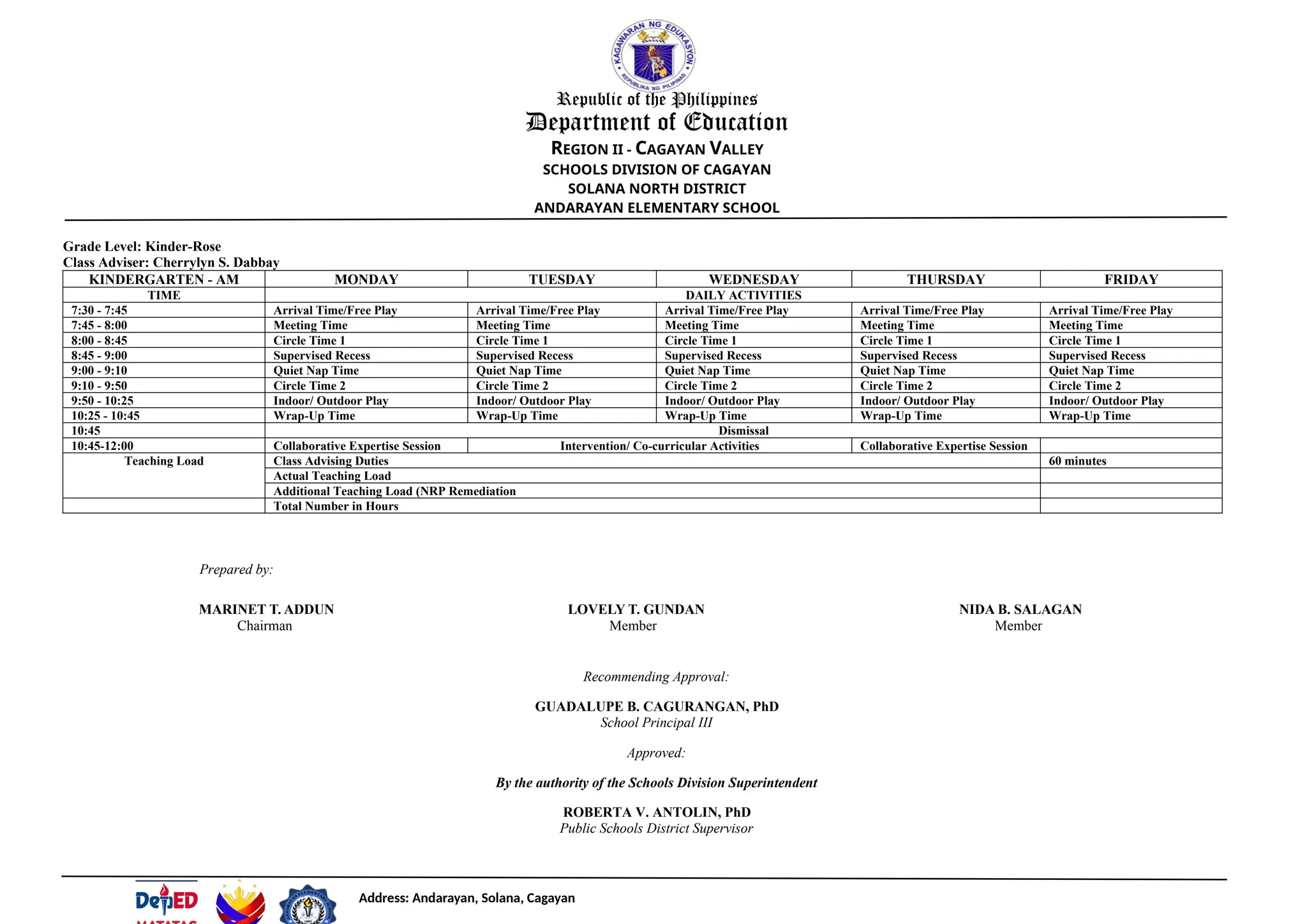 kinder_weekly.CLASS PROGRAM SCHOOL YEAR 2024-2025 | DOCX