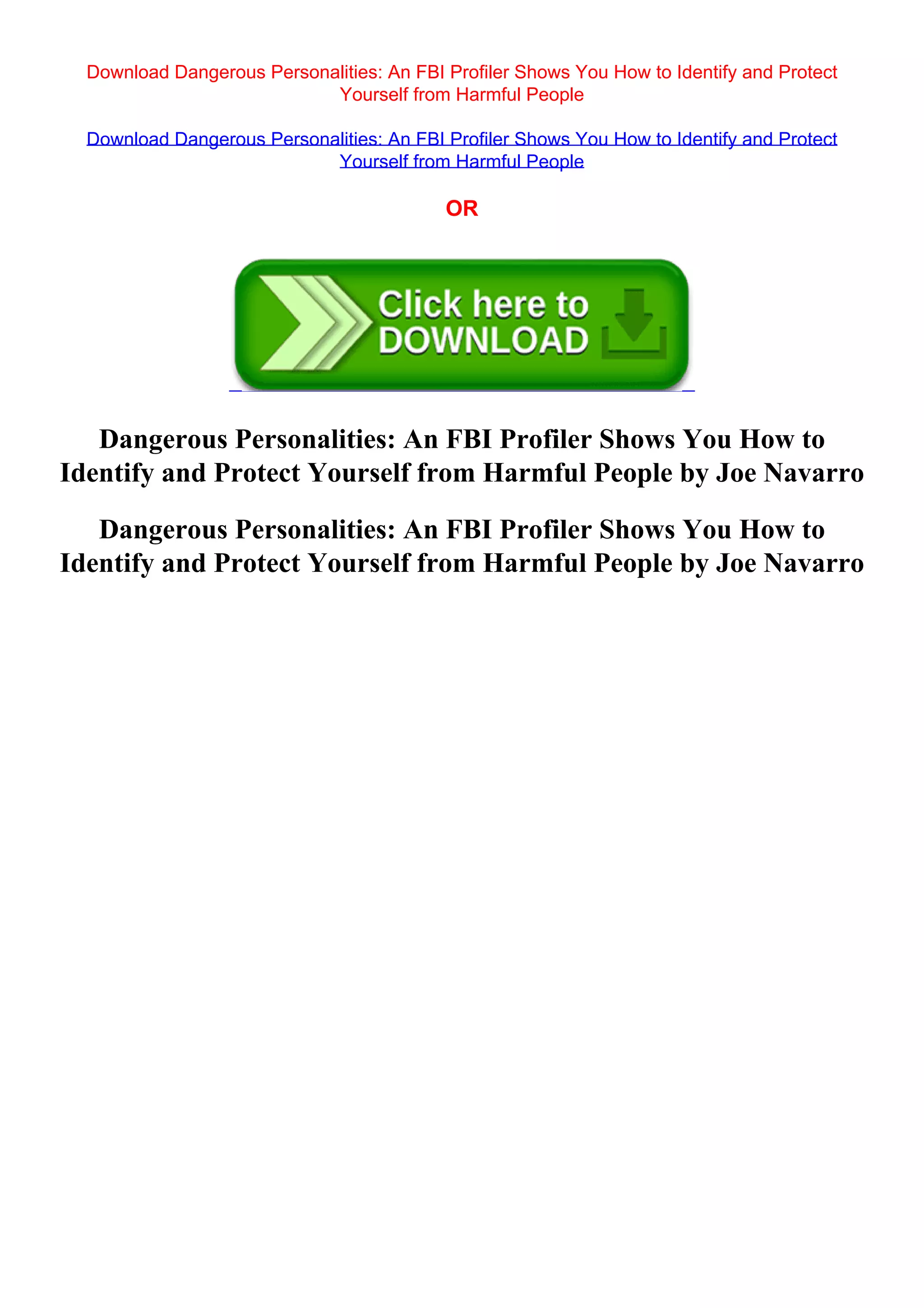 KINDLE READ BOOKS Dangerous Personalities: An FBI Profiler Shows You ...
