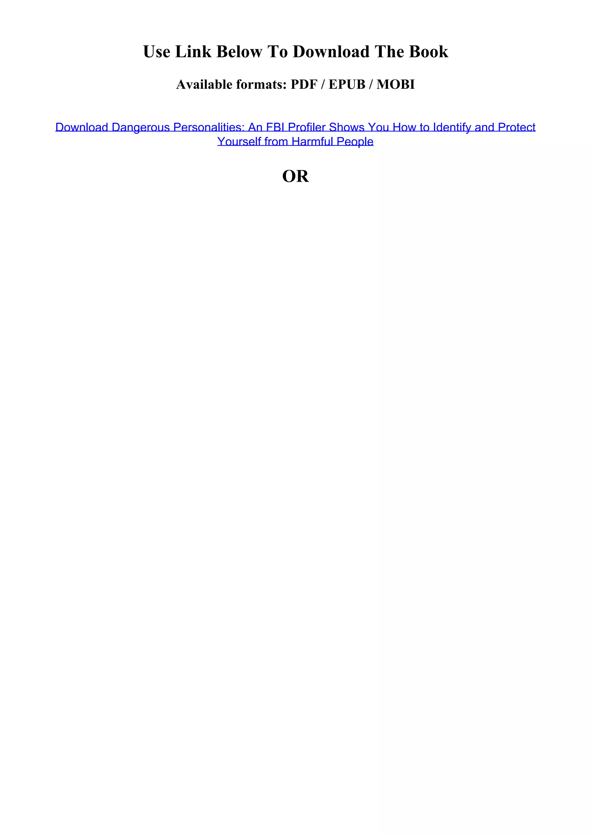 KINDLE READ BOOKS Dangerous Personalities: An FBI Profiler Shows You ...