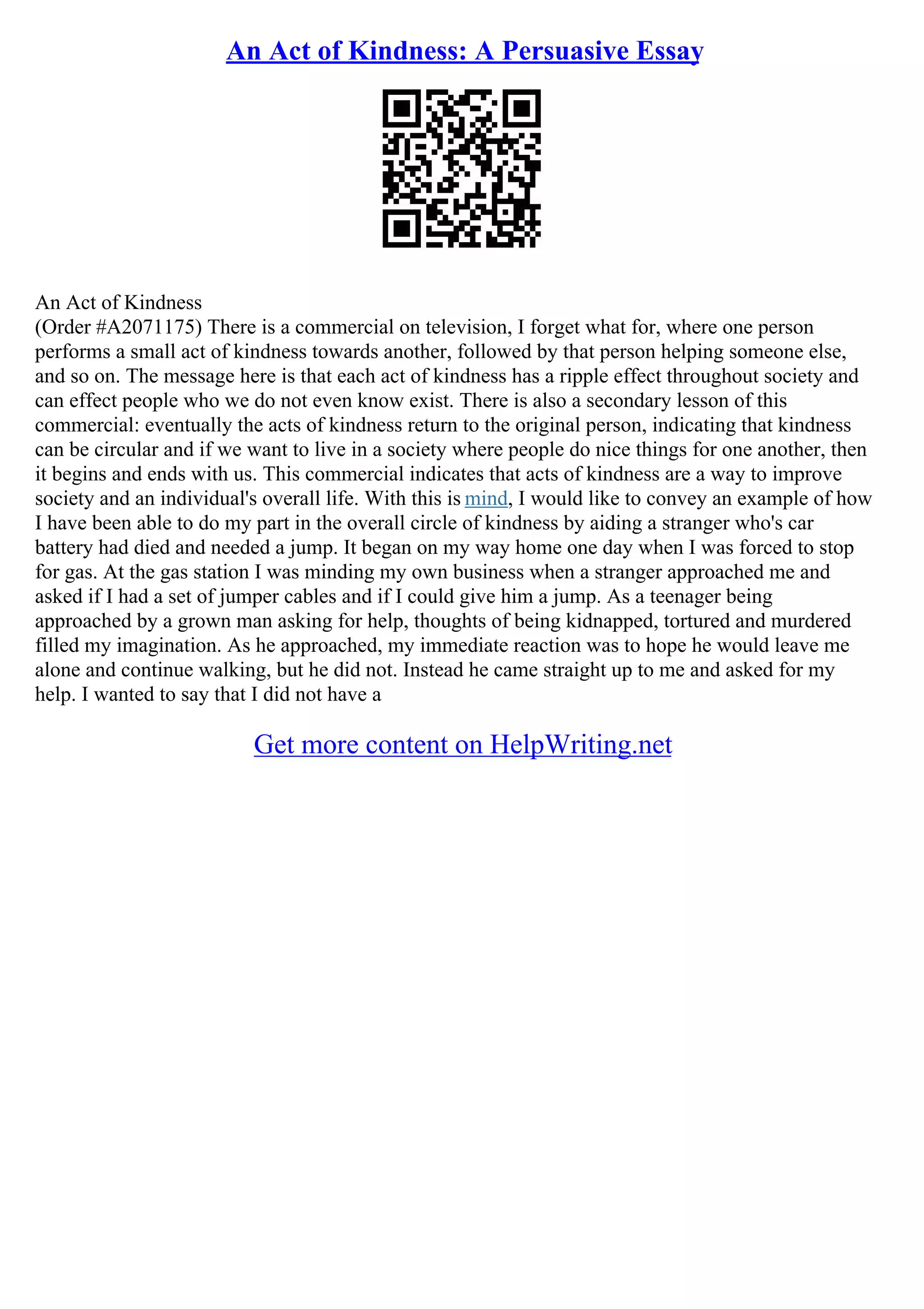 Kindness Essay | PDF