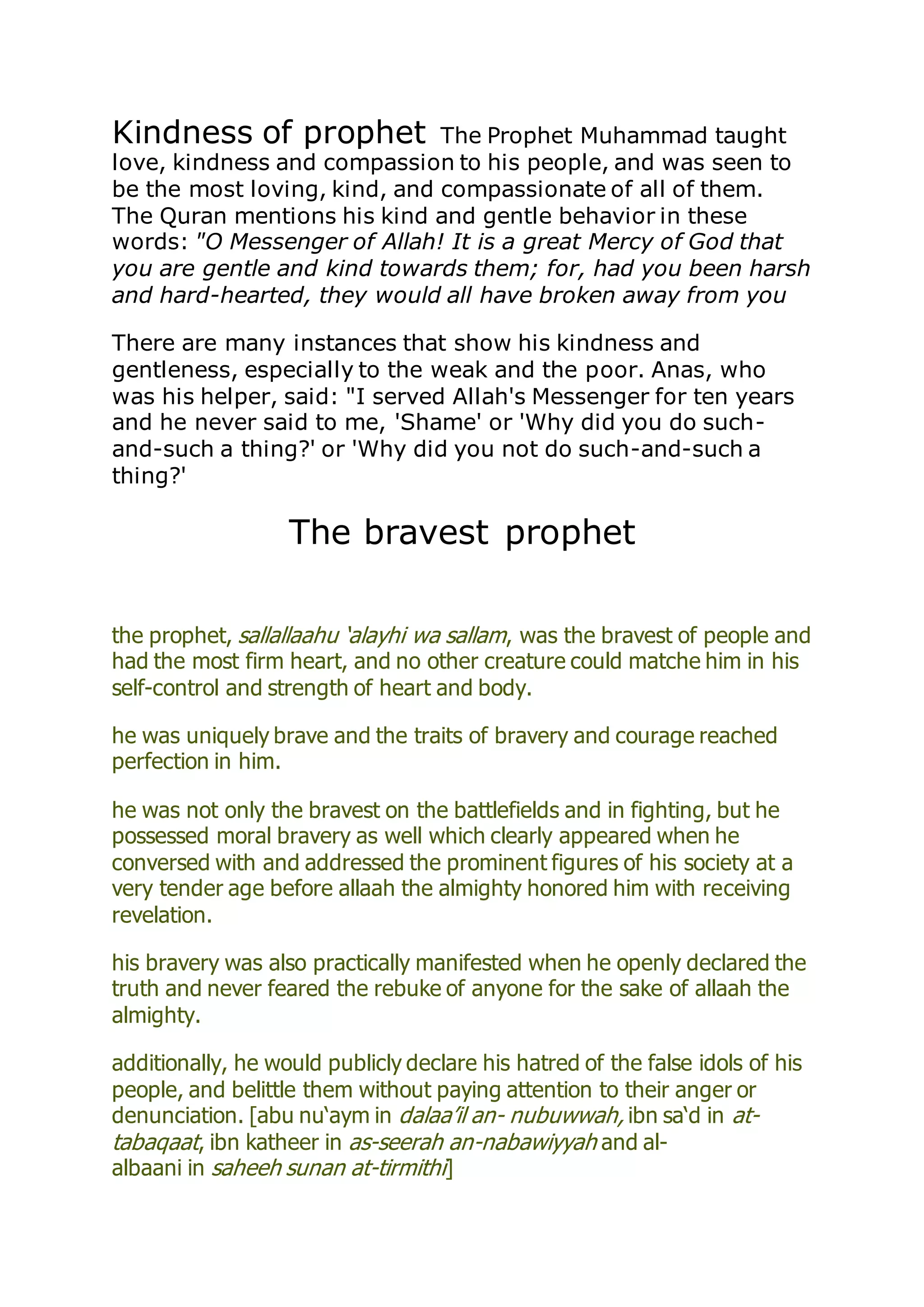 Kindness of prophet the prophet muhammad taught love | DOCX