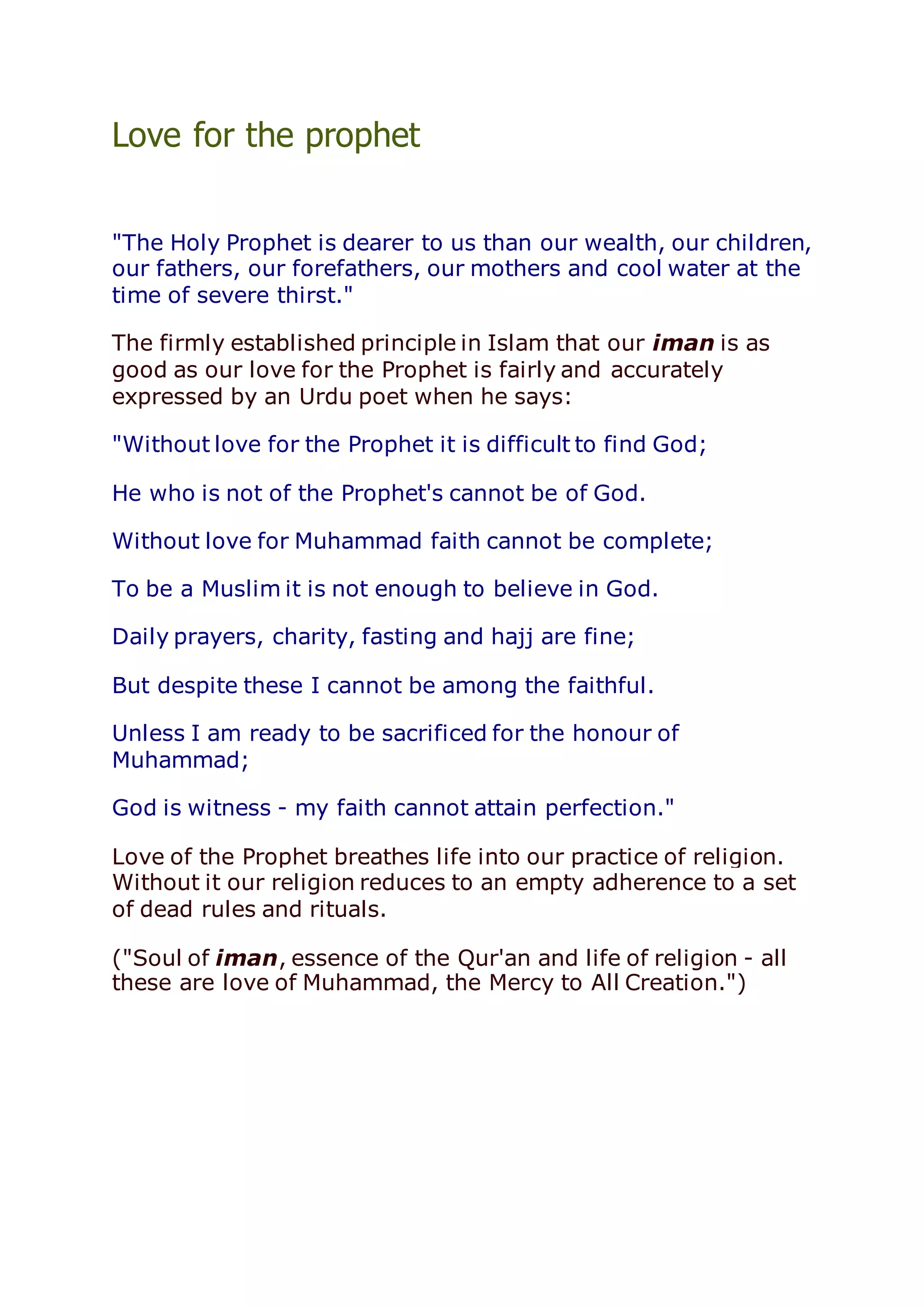 Kindness of prophet the prophet muhammad taught love | DOCX