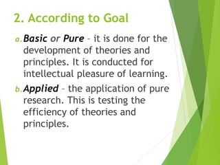 Kinds & classification of research | PPTX