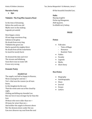Kinds of Children's Literature | DOCX