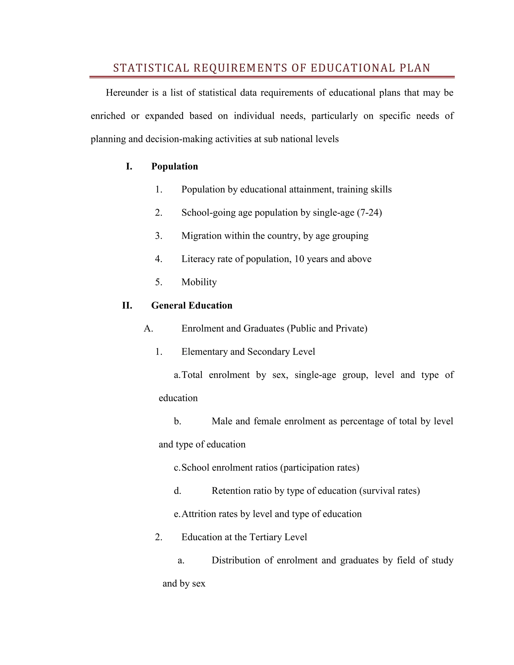 Statistical Requirements of Educational Plan | DOCX
