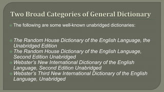 Kinds of Dictionaries for Reading and Writing Skills Subject | PPTX ...