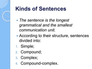 Kinds of sentences; compound sentences | PPTX
