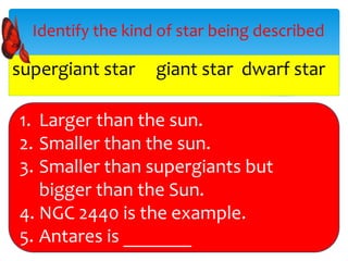 Kinds of stars according to color- Grade Six Science | PPTX