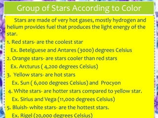 Kinds of stars according to color- Grade Six Science | PPTX