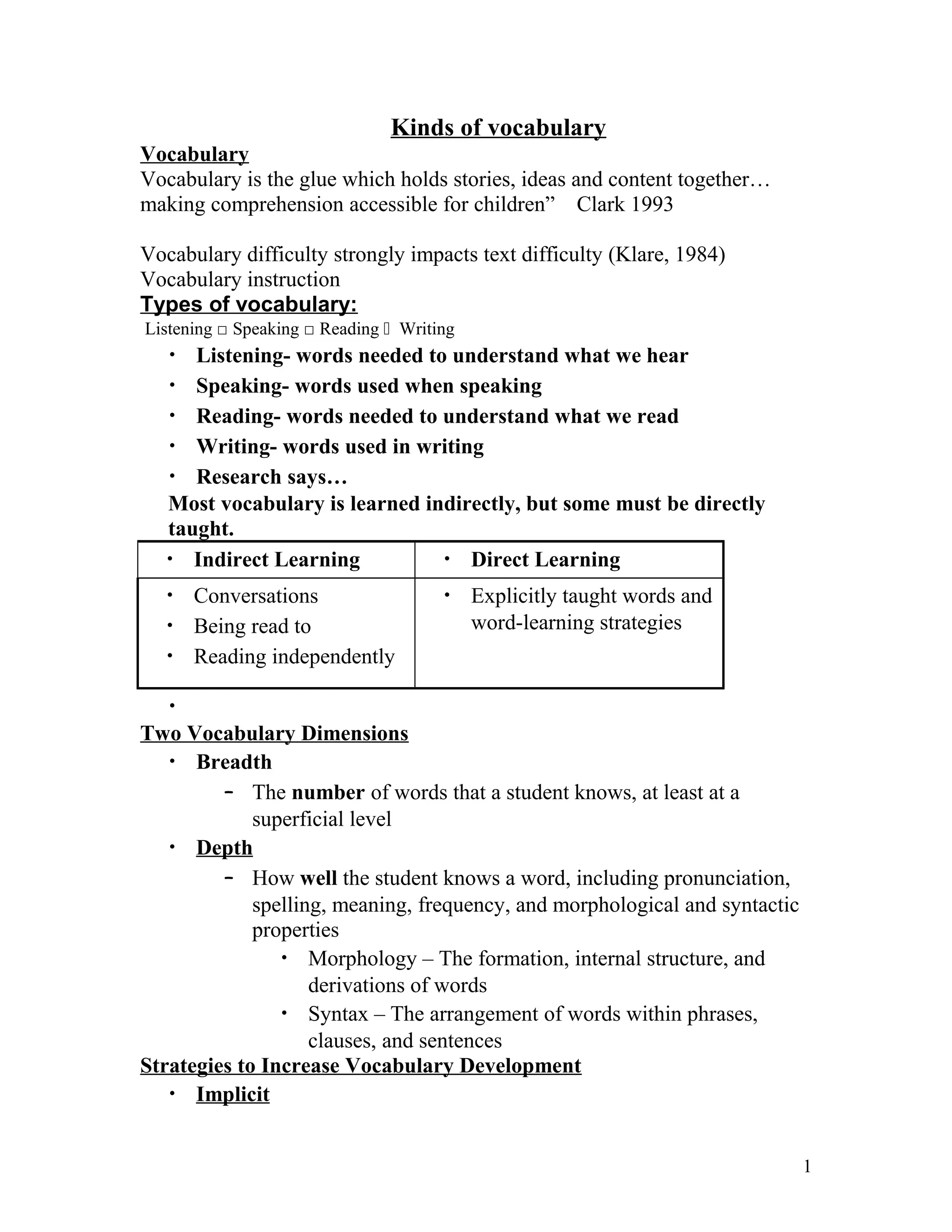 Kinds of vocabulary | DOC