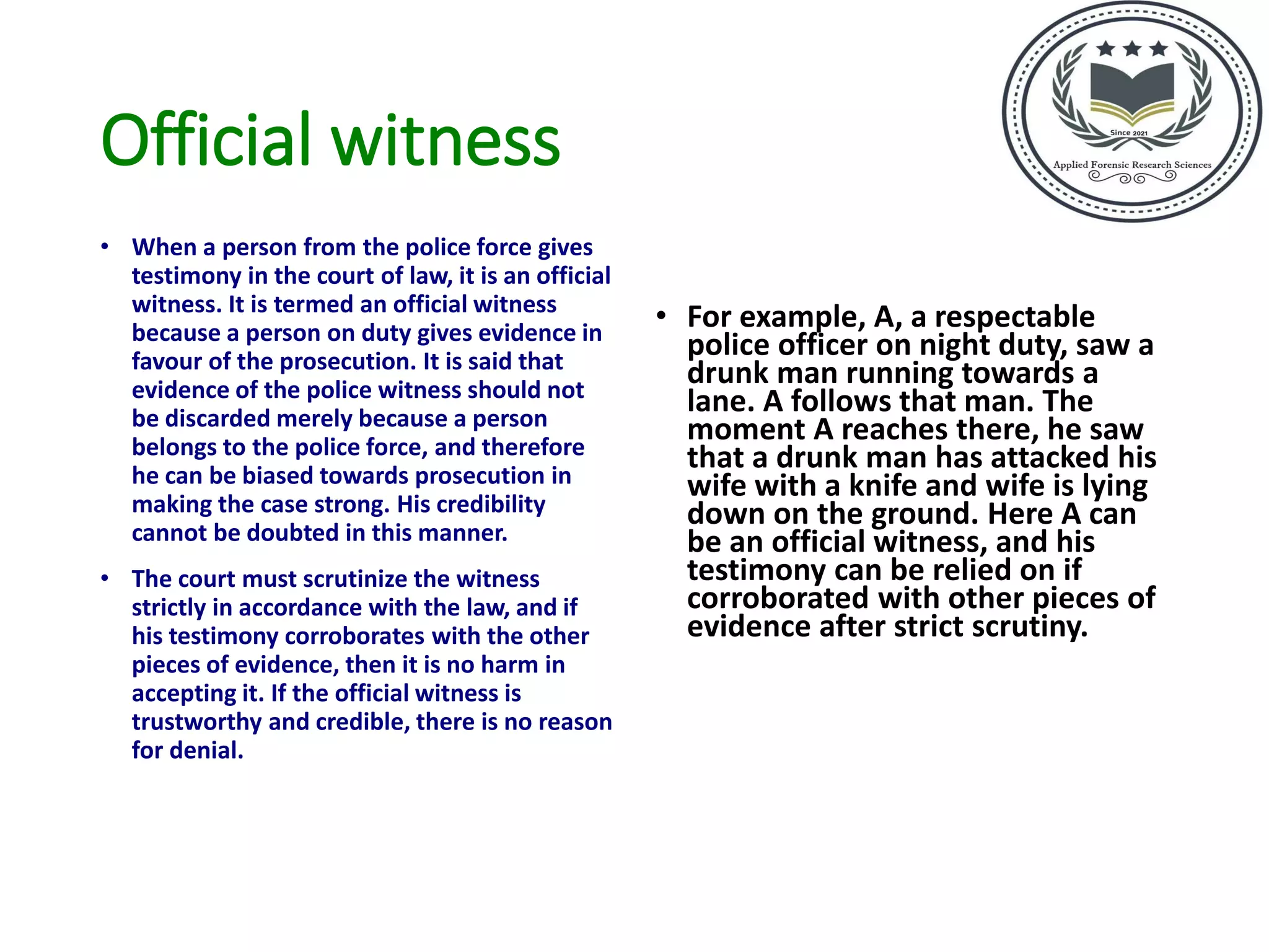 Types of witness and rules for giving evidences | PPTX