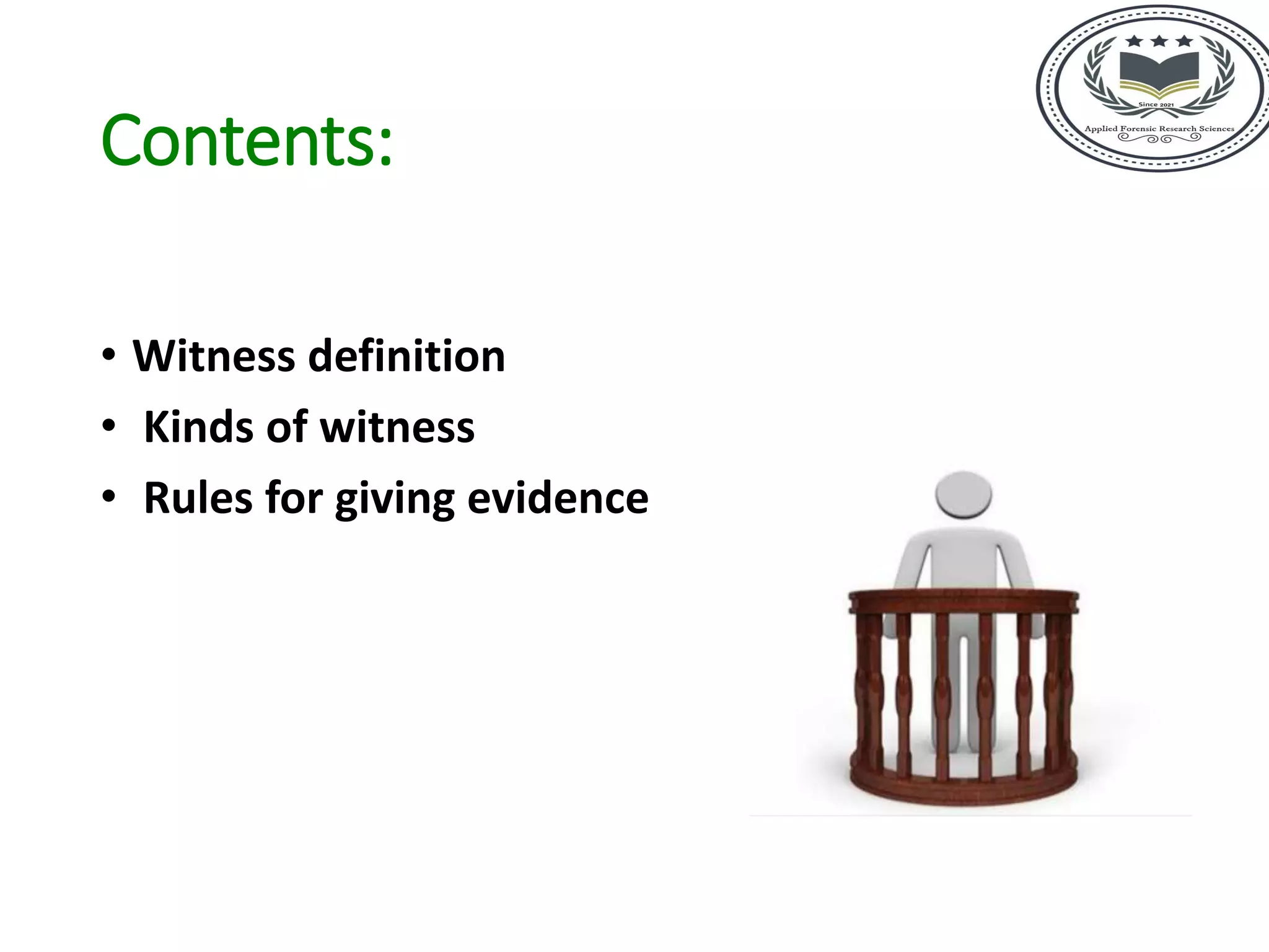 Types of witness and rules for giving evidences | PPTX
