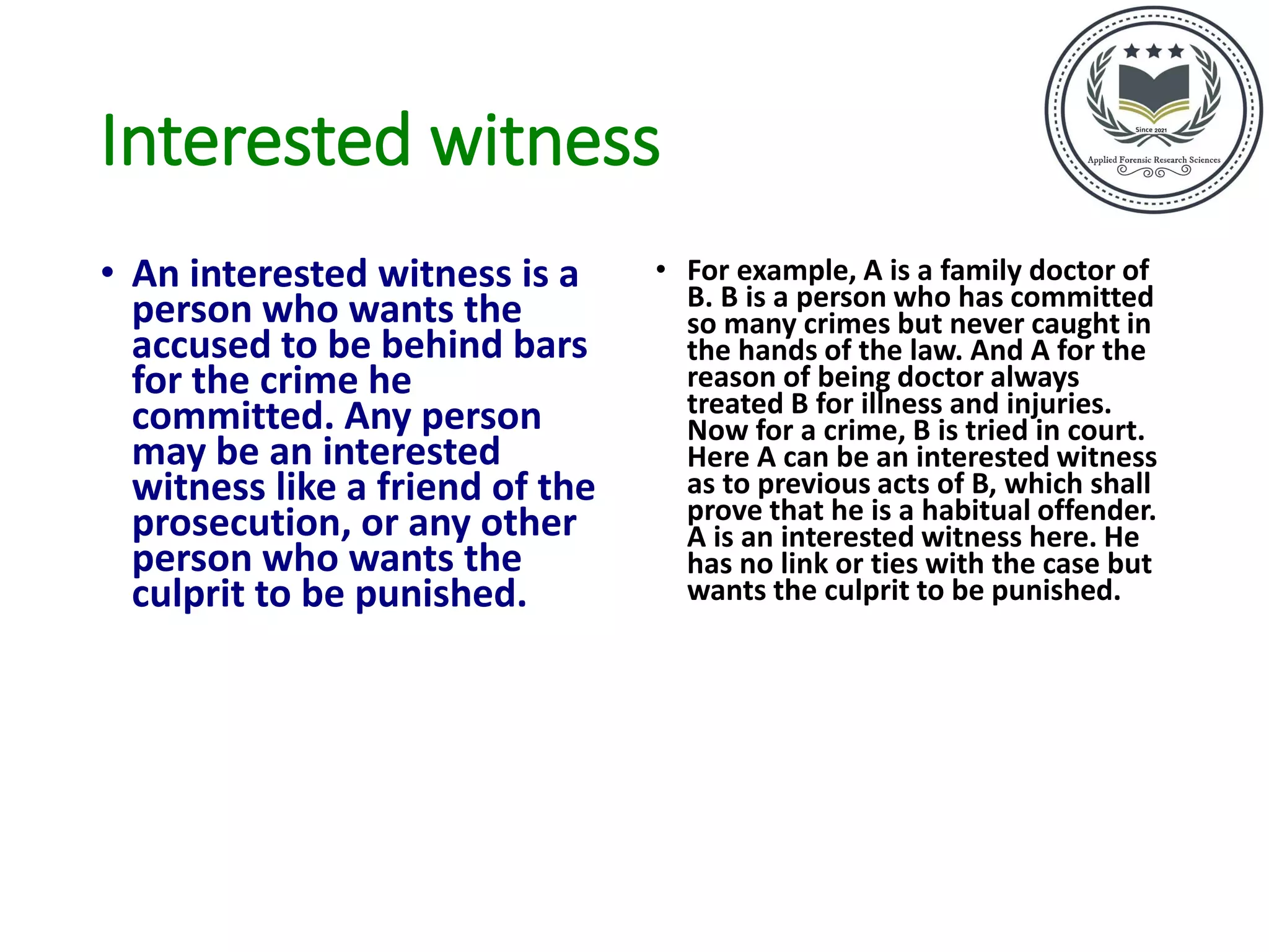 Types of witness and rules for giving evidences | PPTX