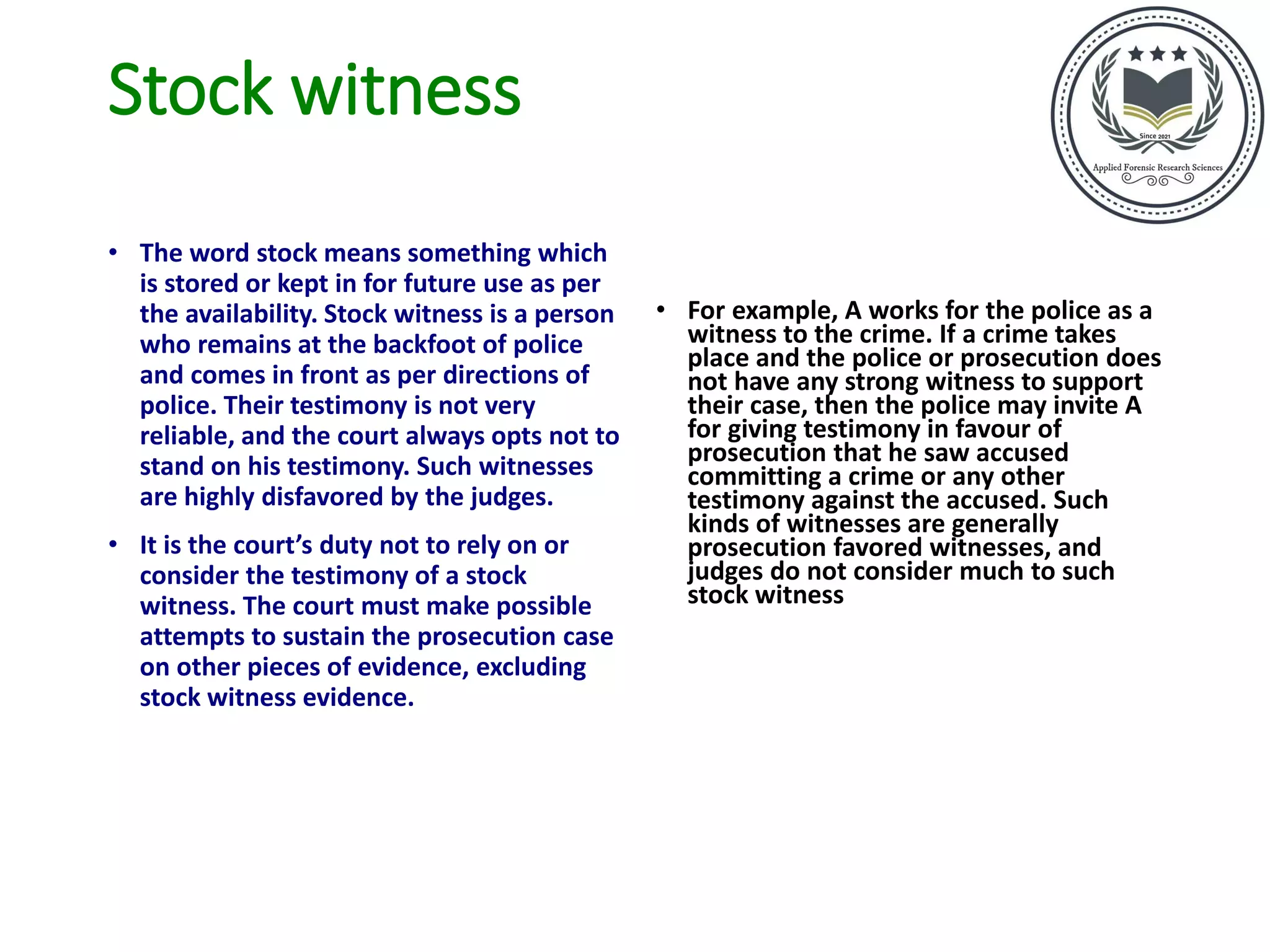 Types of witness and rules for giving evidences | PPTX