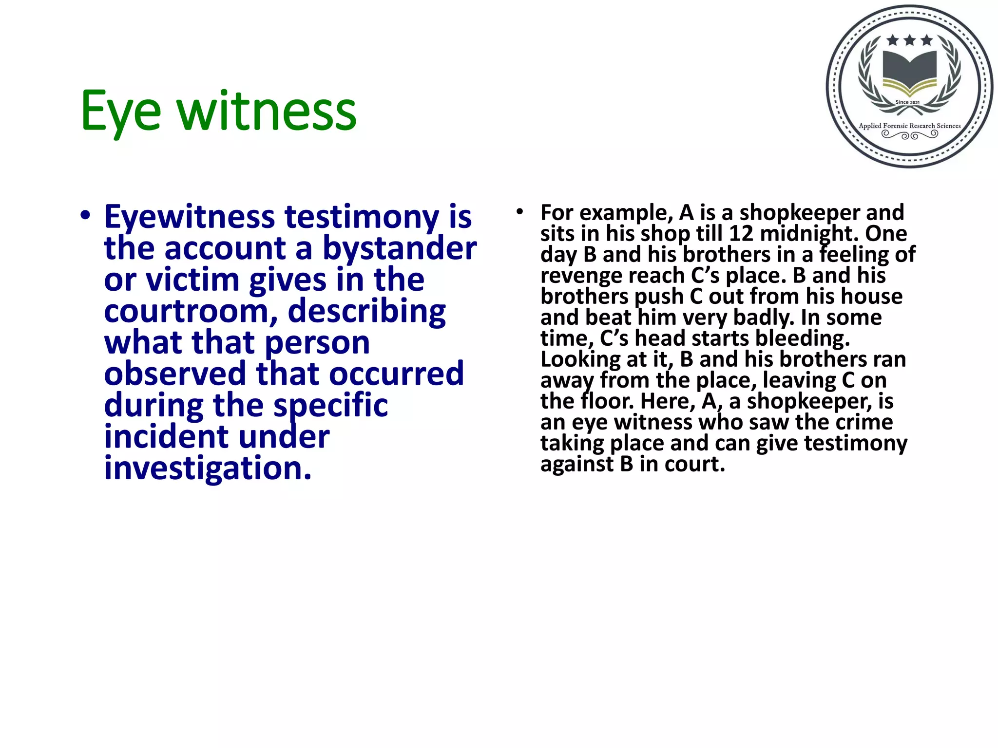 Types of witness and rules for giving evidences | PPTX