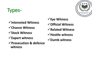 Types of witness and rules for giving evidences | PPTX