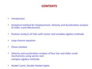 Kinematic analysis of mechanisms analytical methods | PPTX