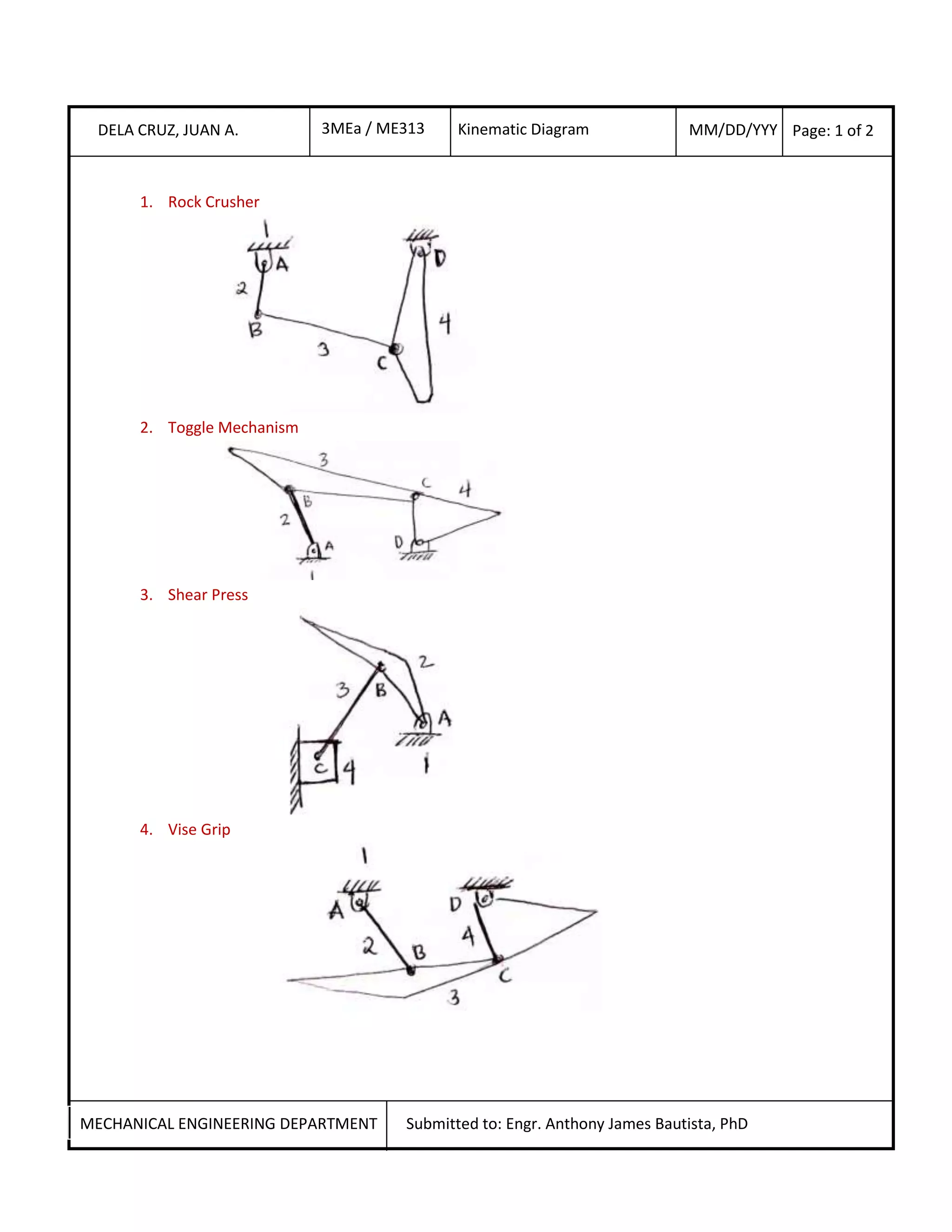 Kinematic diagram assignment 02 | PDF