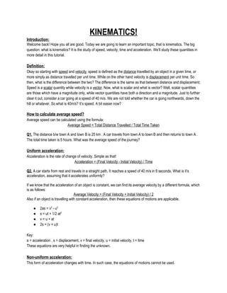 Kinematics | DOC | Physics | Science