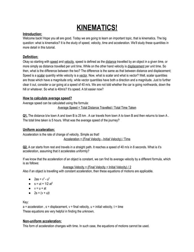 Kinematics | DOC | Physics | Science