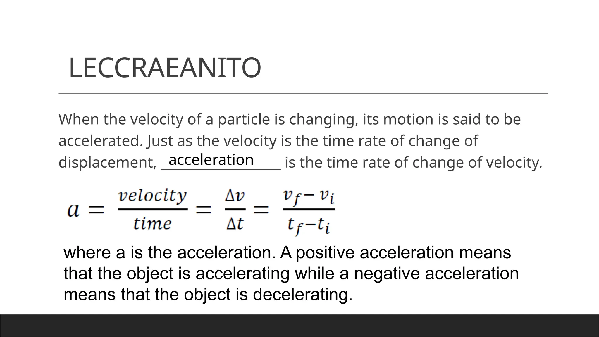 Physics 12 Kinematics Speed Distance Velocity Acceleration Pptx