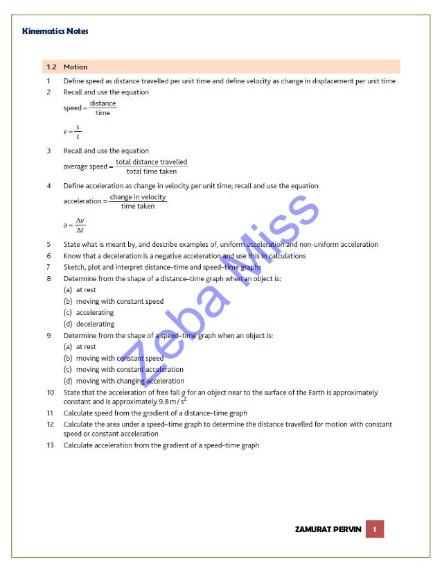 Kinematics Notes ,O Level Physics , Zeba ma'am.pdf