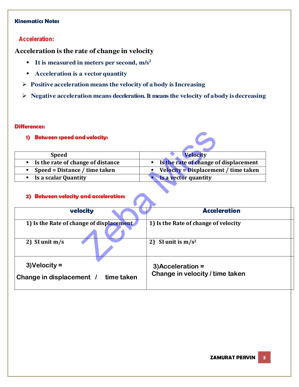Kinematics Notes ,O Level Physics , Zeba ma'am.pdf
