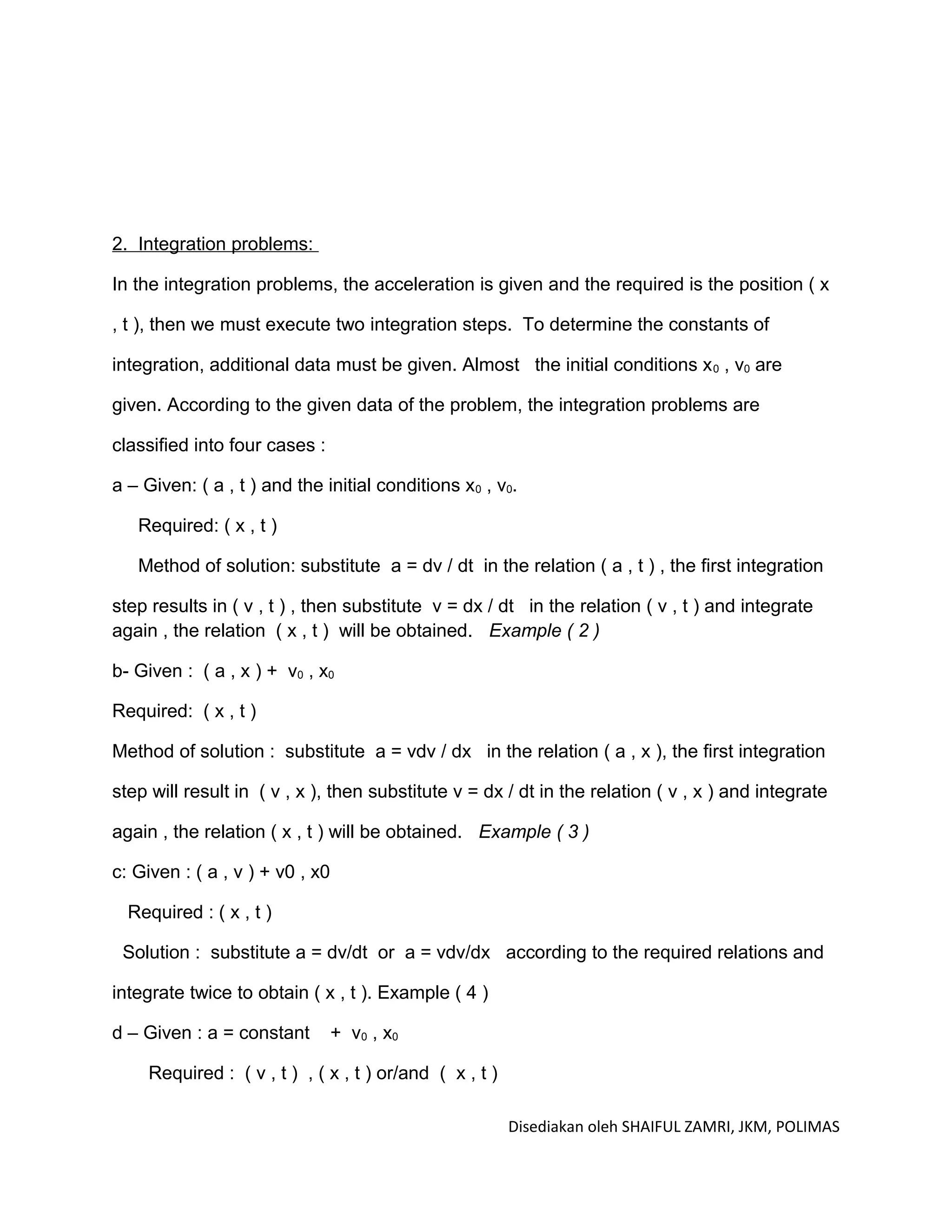 Kinematics of a particle | DOC