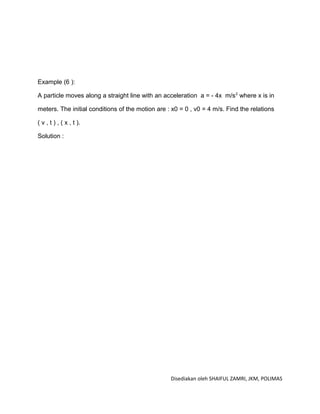 Kinematics of a particle | DOC