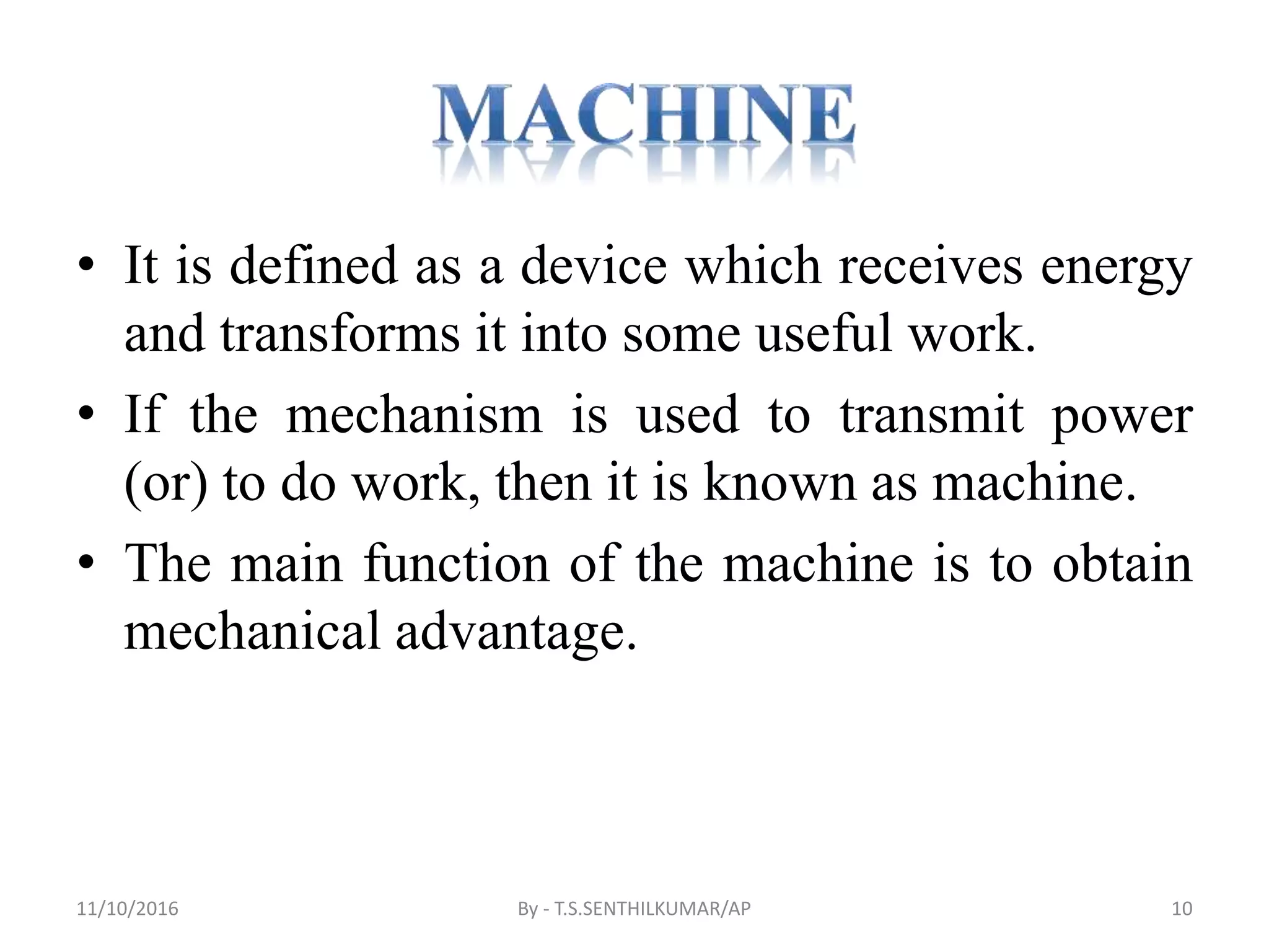 Kinematics of machinery | PPTX | Physics | Science