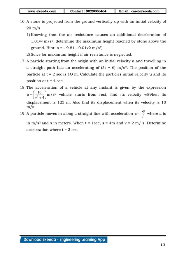 Kinematics of particles | PDF