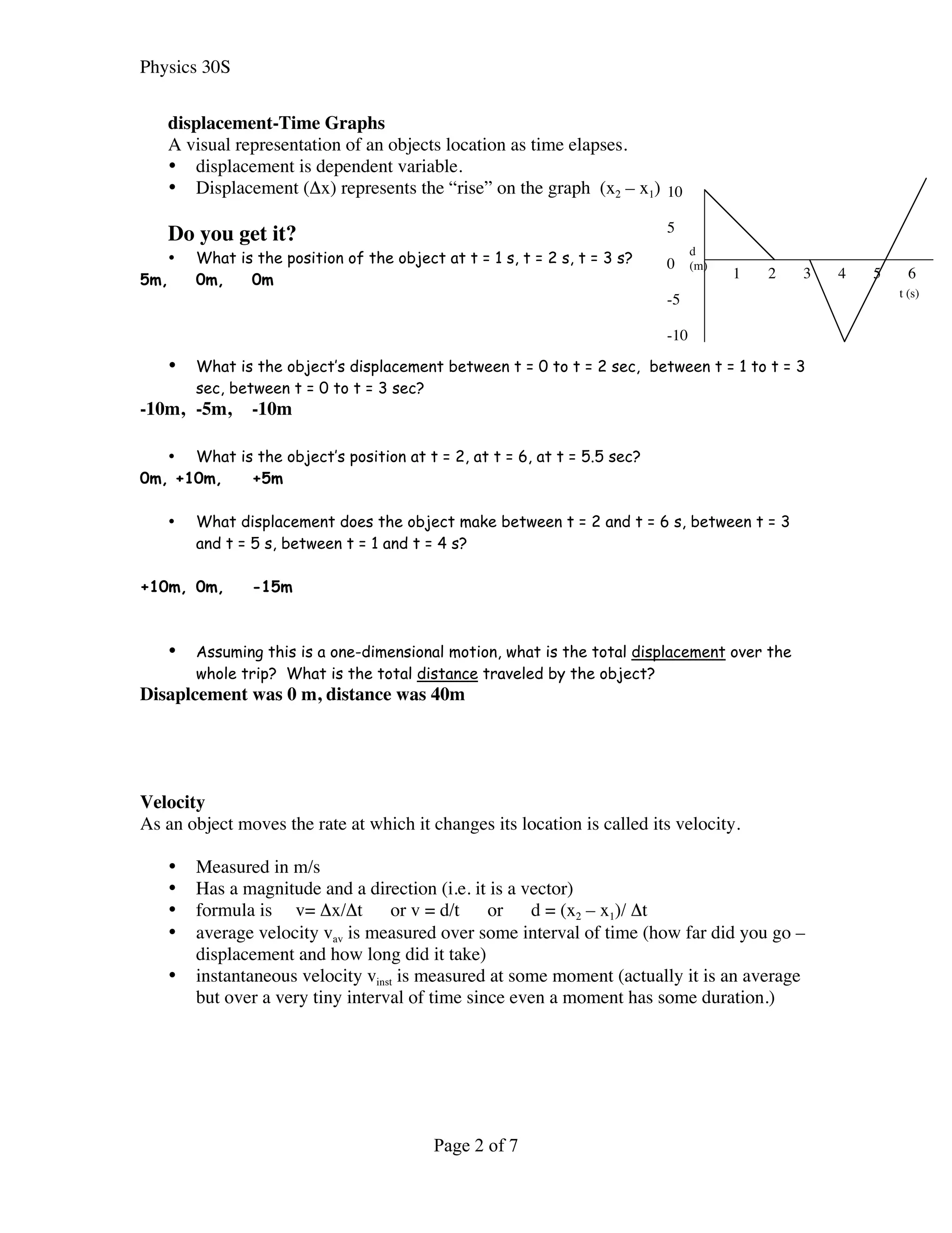 Kinematics review answers | PDF