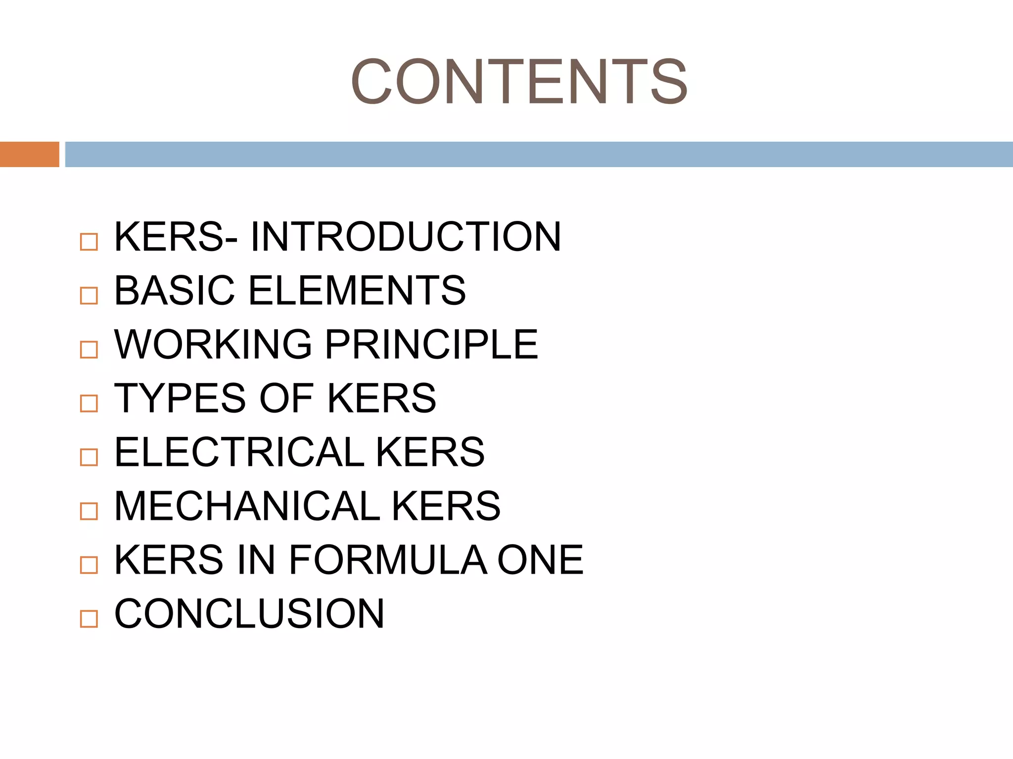 Kinetic Energy Recovery System (KERS) | PPTX