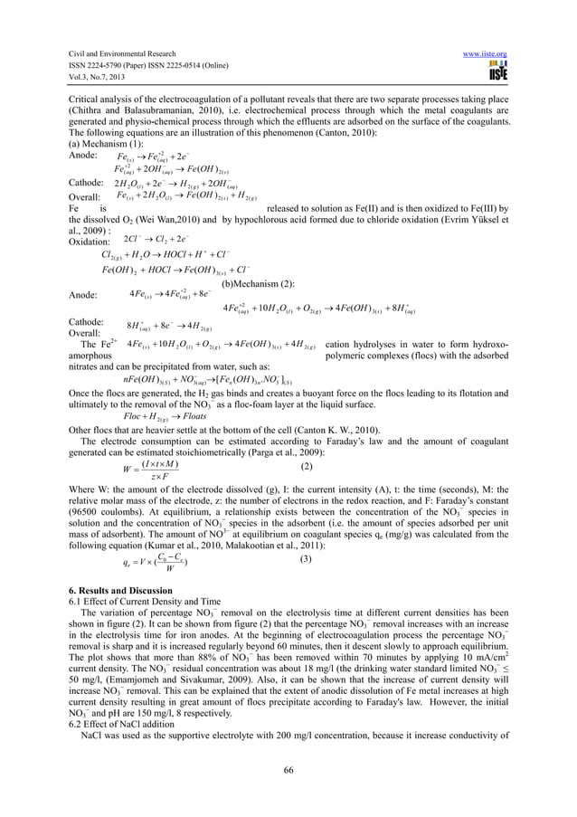 Kinetic modelling of nitrate removal from aqueous solution during ...