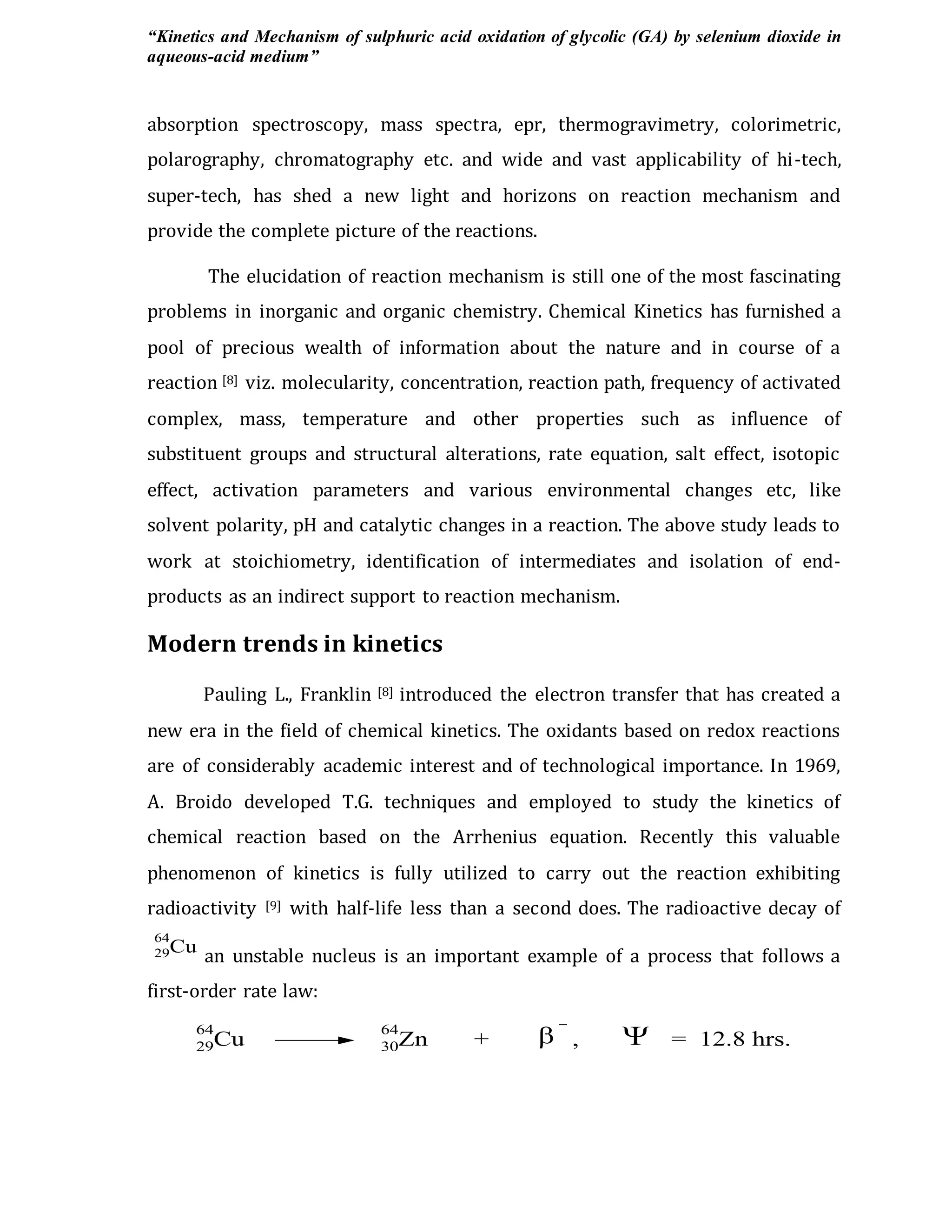 “Kinetics and mechanism of sulphuric acid oxidation of glycolic (ga) by ...