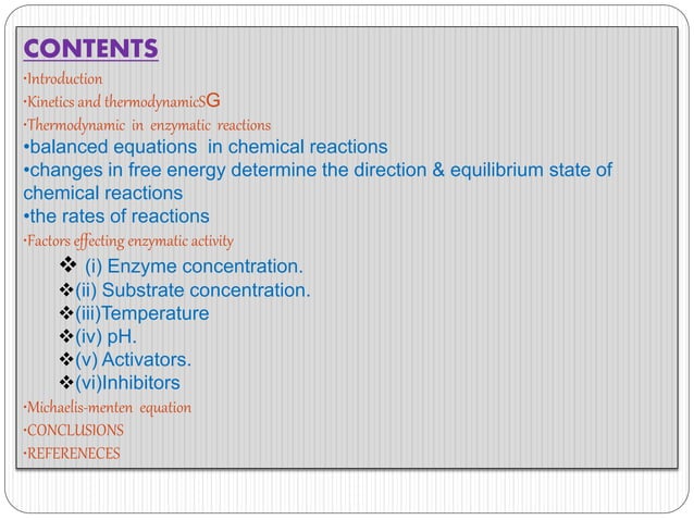 Enzyme Kinetics And Thermodynamic Analysis Pptx Chemistry Science