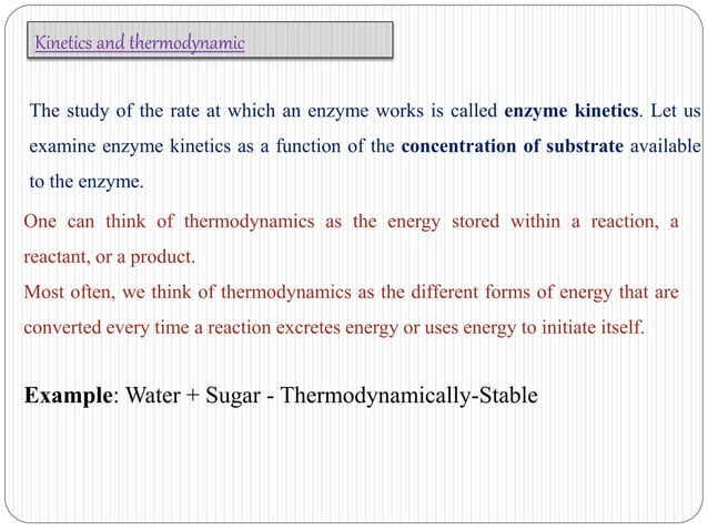 Enzyme Kinetics And Thermodynamic Analysis Pptx Chemistry Science