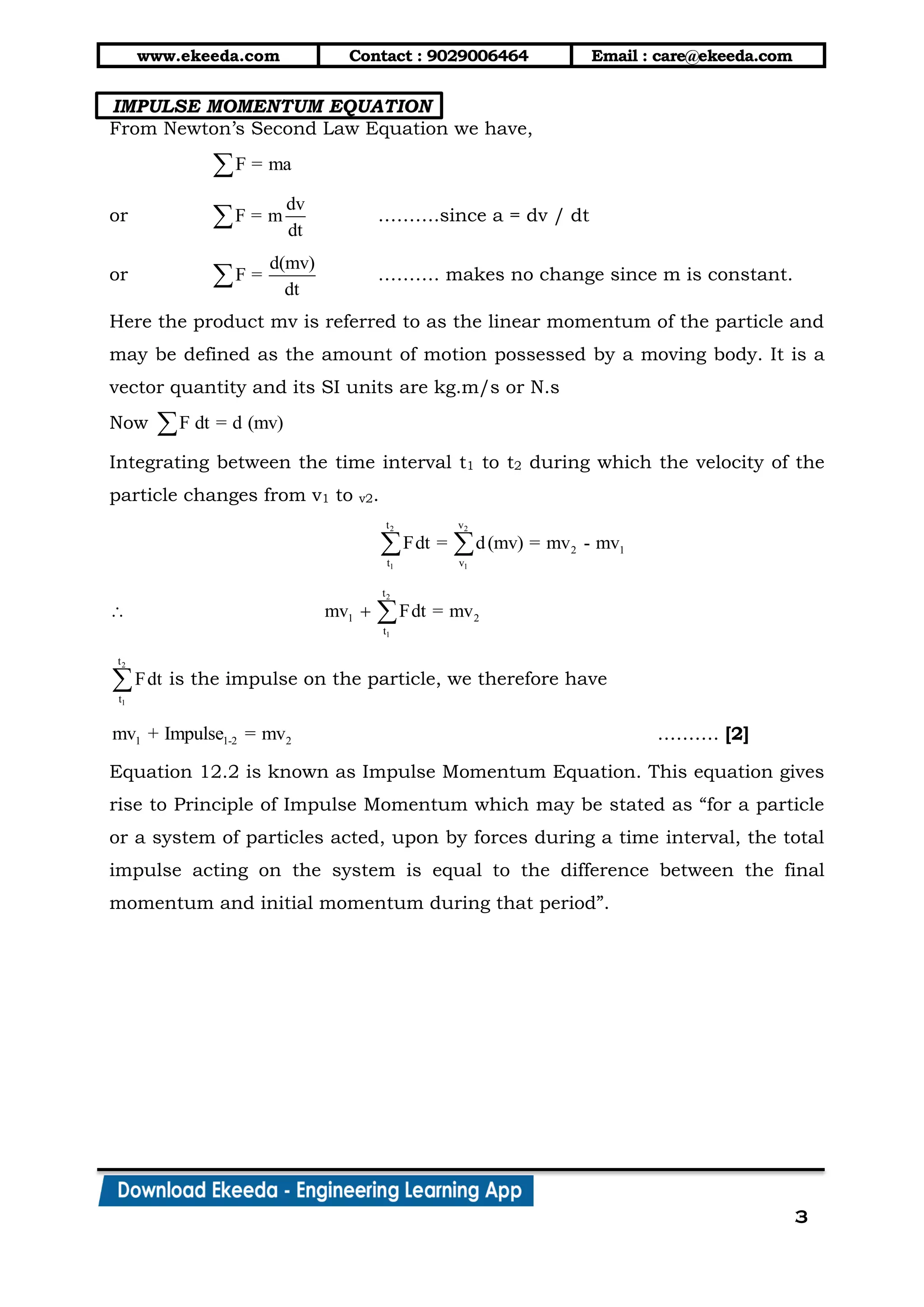 Kinetics of particles impulse momentum method | PDF
