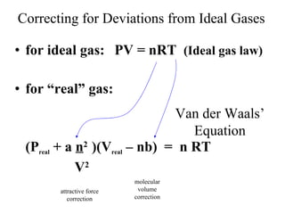 Non Ideal Gas Equations