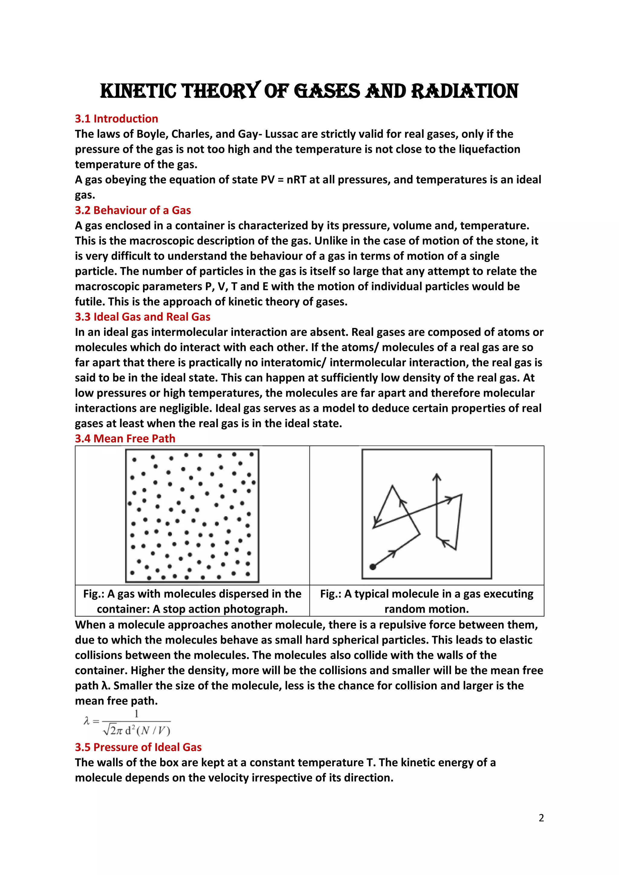 PHYSICS CLASS XII Chapter 3 - Kinetic theory of gases and radiation | PDF