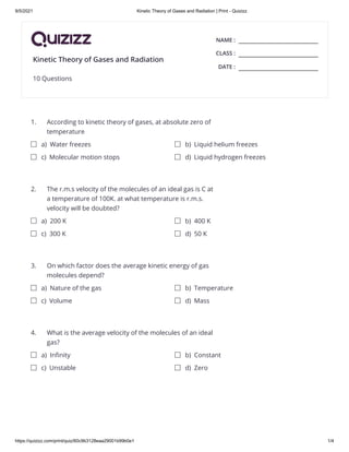CLASS XII PHYSICS Chapter 3 - Kinetic theory of gases and radiation ...