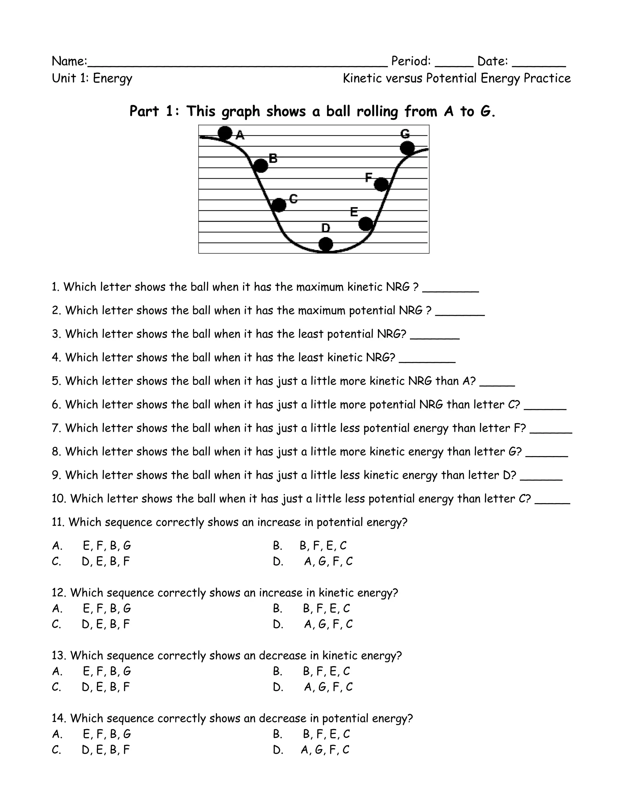 Kinetic vs. potential energy worksheet | DOC